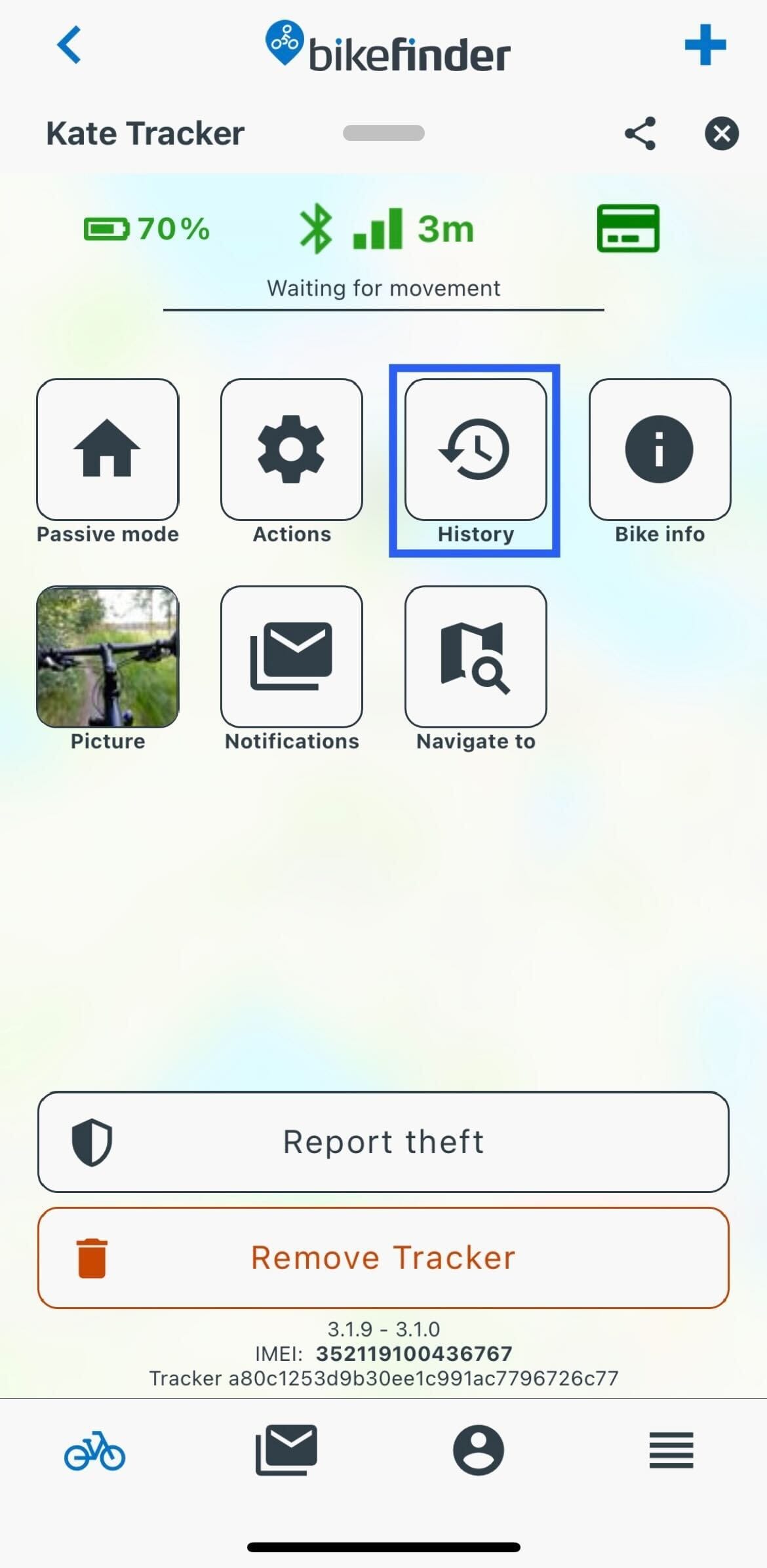 Mount Tracker & Verify Signals - BikeFinder